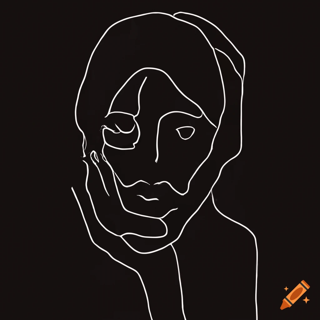 Minimalistic portrait representing sorrow, despair, and agony in line ...
