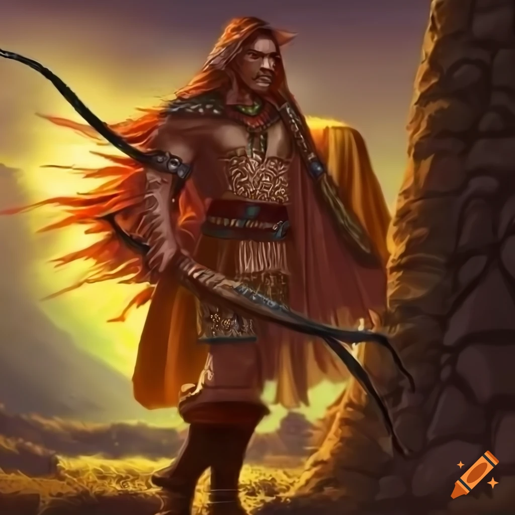 Male sun elf texas ranger in inca clothing in a fantasy setting on Craiyon