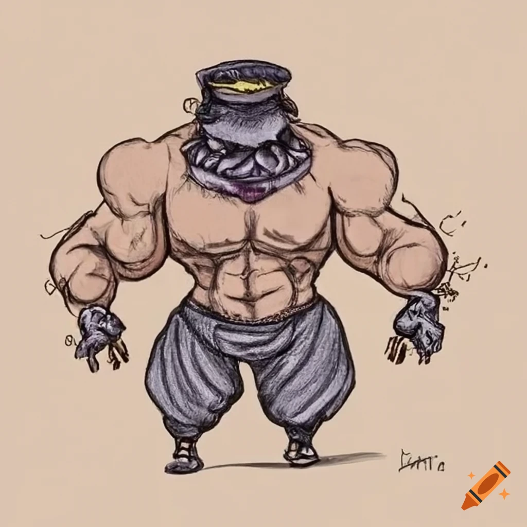 Absurd resolution sketch of a bulky character on Craiyon