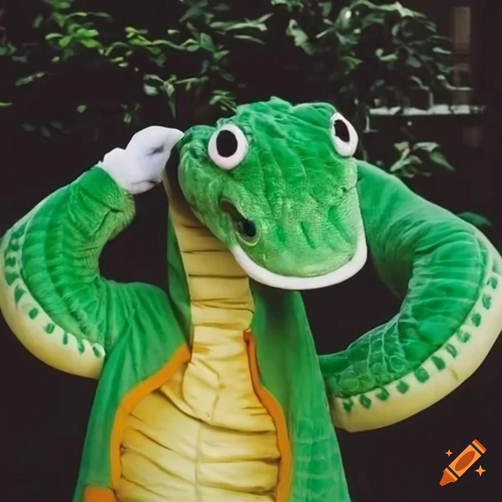 Close-up of nurse in full body green snake mascot costume at hospital ...