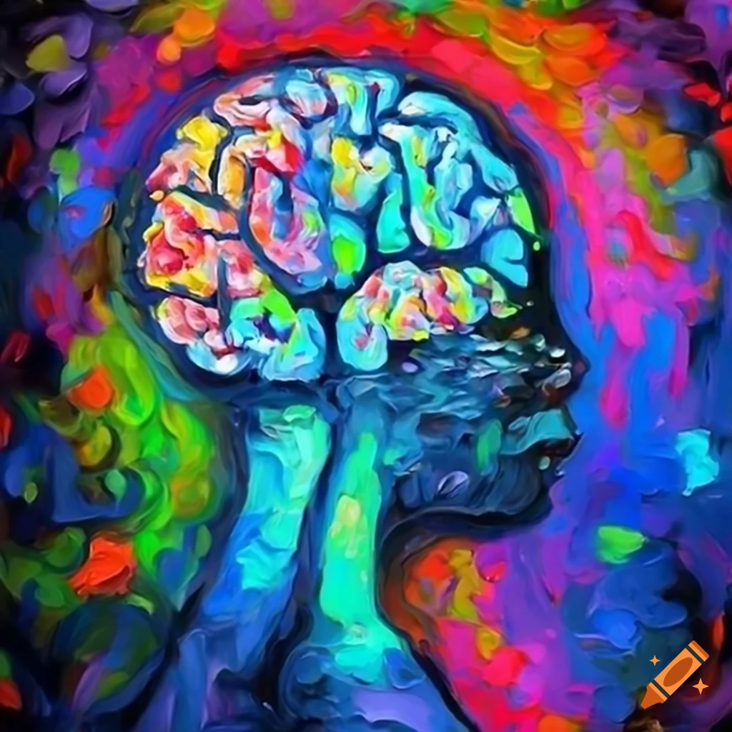 Colorful and shiny impressionist painting of an autistic brain on Craiyon
