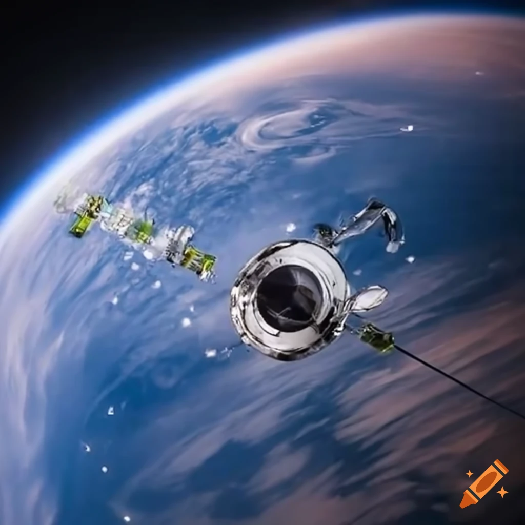 Washing machine orbiting above planet earth on Craiyon