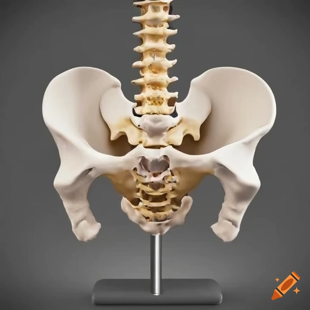 Detailed greyscale medical model of lower back spine with embedded ...