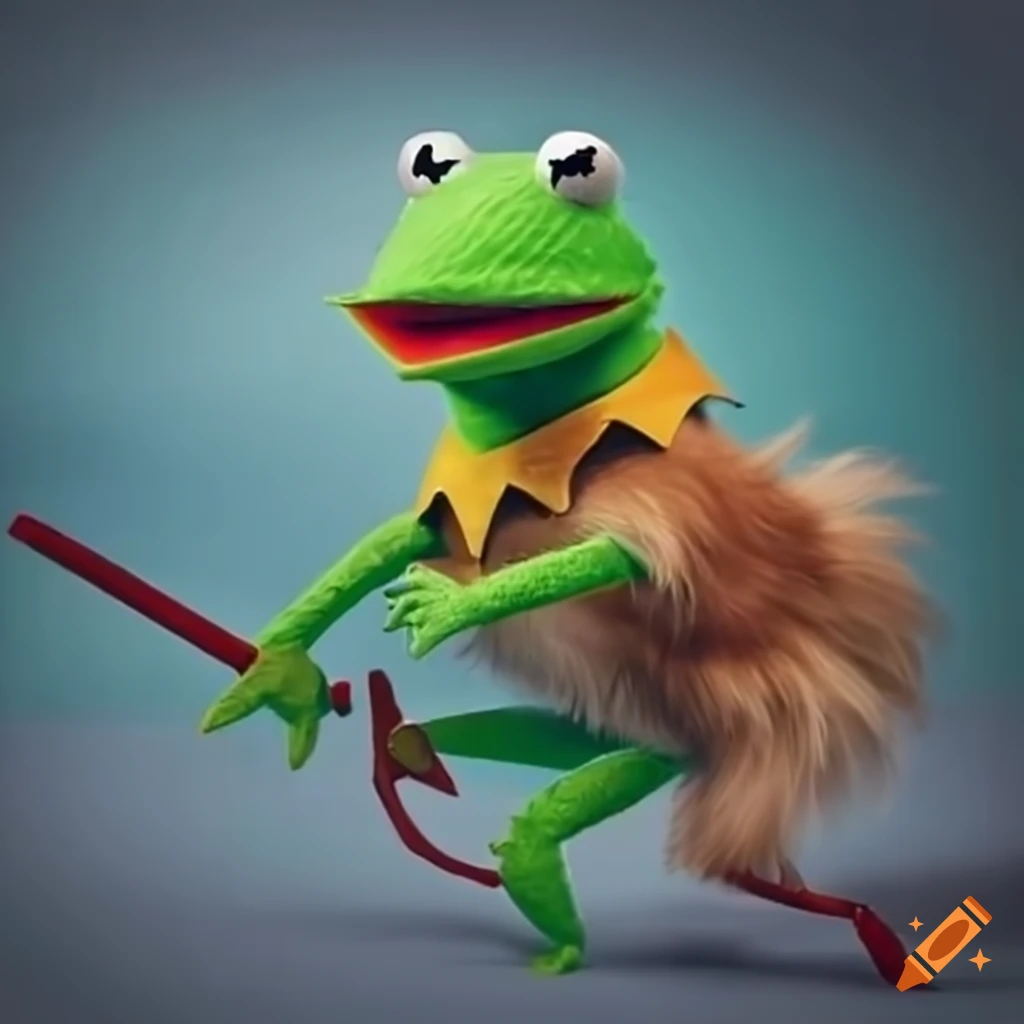 Medieval kermit riding into battle on a shetland sheepdog on Craiyon