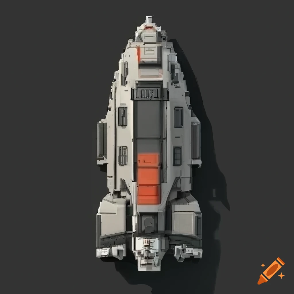 Top-down view space ship in a sci-fi style with dark background on Craiyon