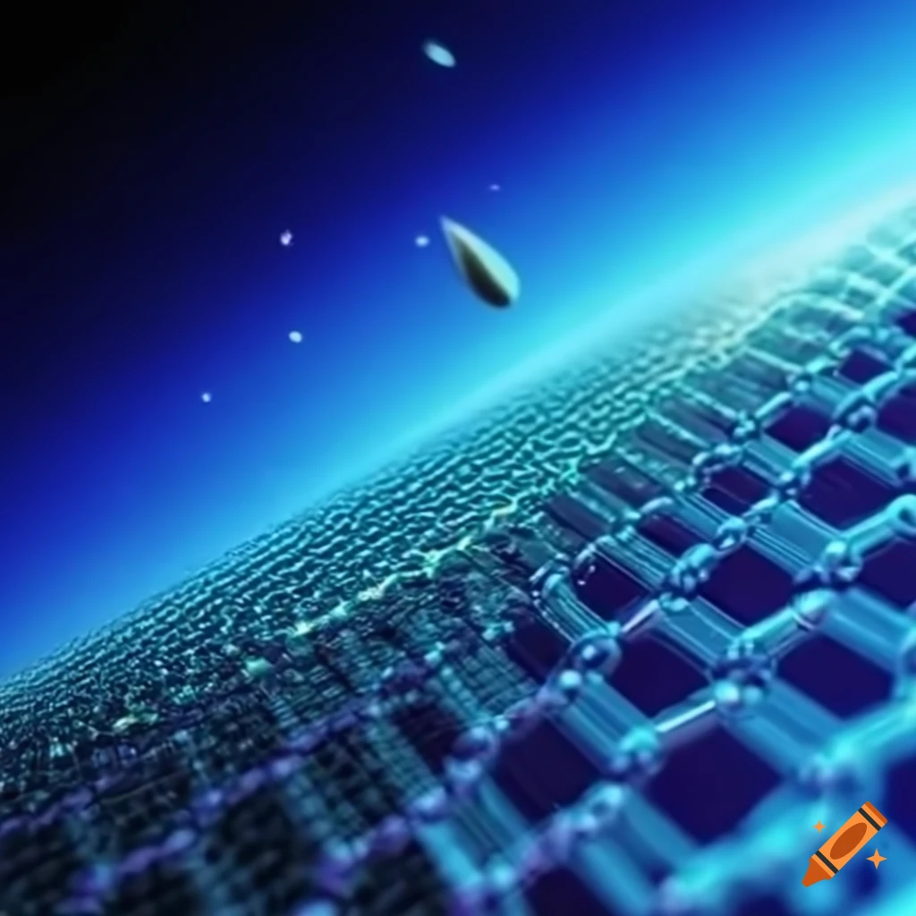 Physics experiment with particles moving through graphene sheet on Craiyon