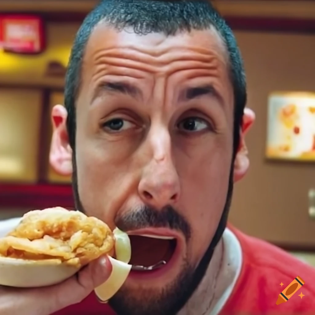 Adam Sandler enjoying chicken tenders at a fun restaurant with kitchy ...