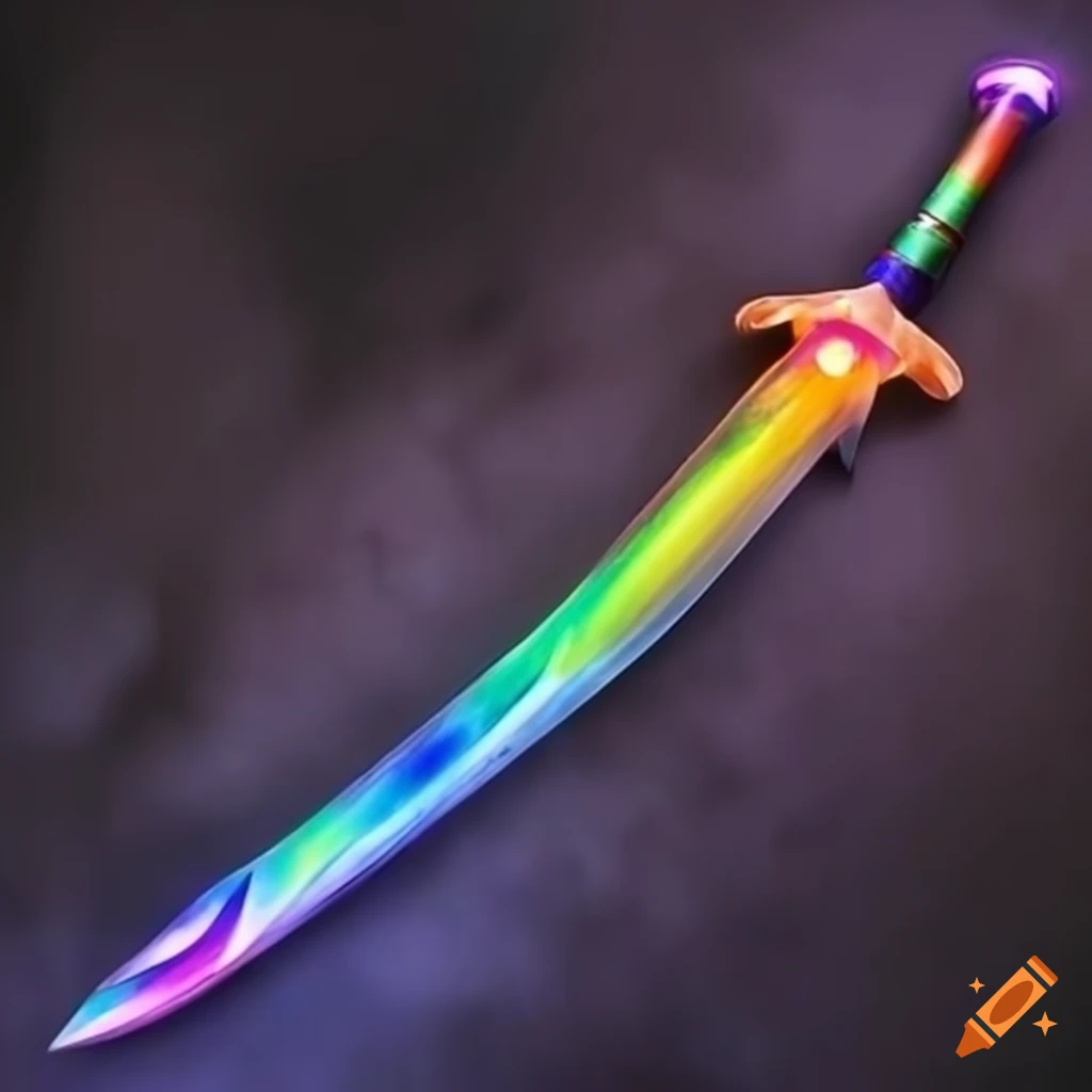 Mystical and vibrant rainbow sword emitting an ethereal glow on Craiyon
