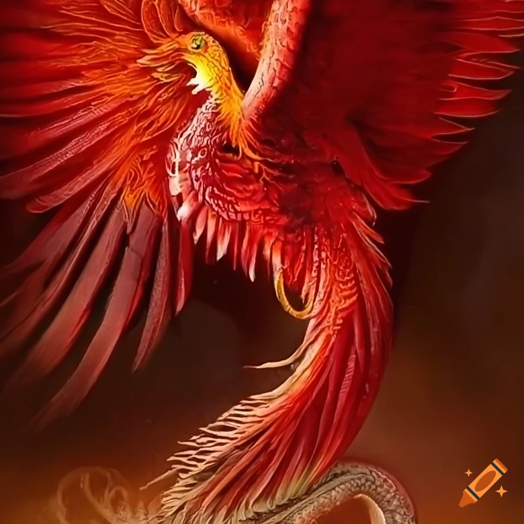 Red phoenix with snakes in a mythical artwork on Craiyon