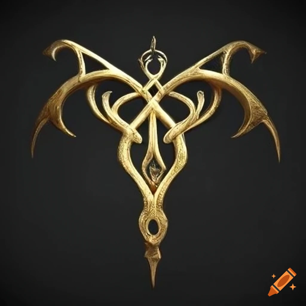 Elven symbol in gold on a black background on Craiyon