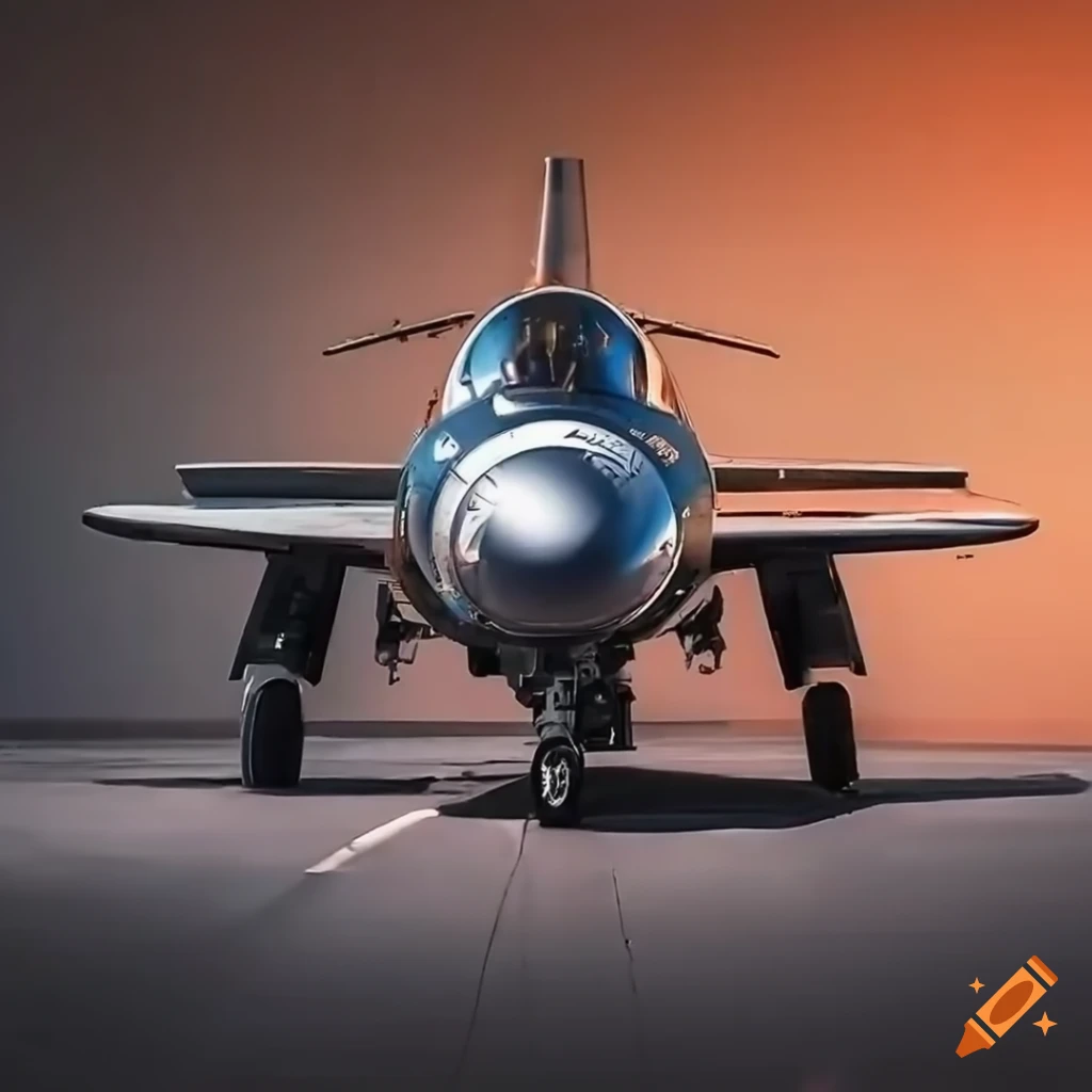 Symmetrical front view of reimagined F-86 Sabre US military jet fighter ...