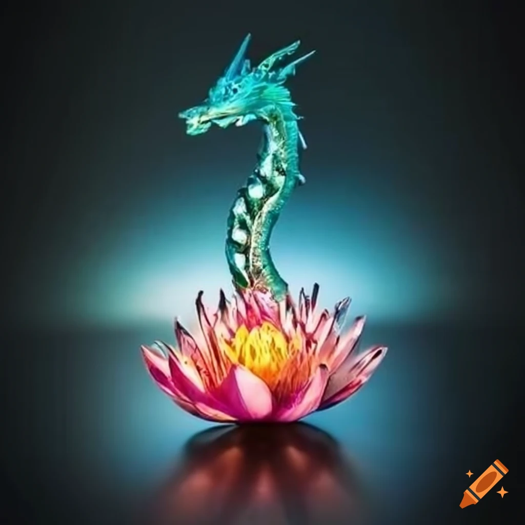 Glass lotus flower with a dragon circling around on Craiyon