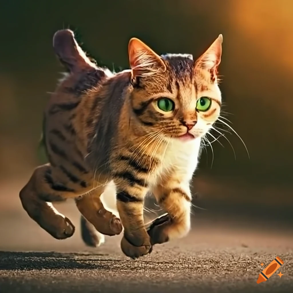 Cat running on the road on Craiyon