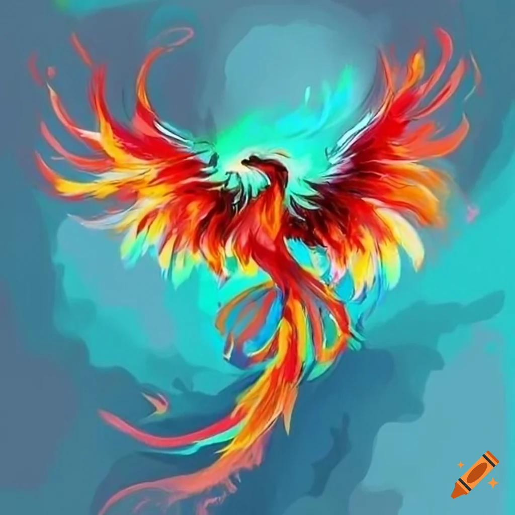 Hand-drawn flaming red phoenix art on Craiyon