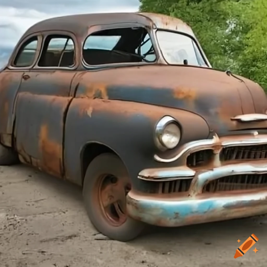 Rusted 1950 chevy car on Craiyon