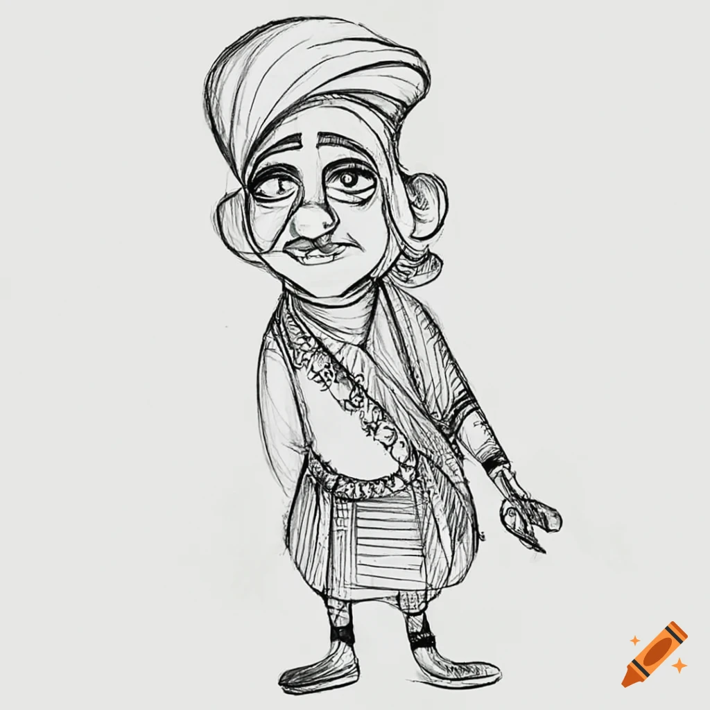 Indian character design sketch drawing on Craiyon