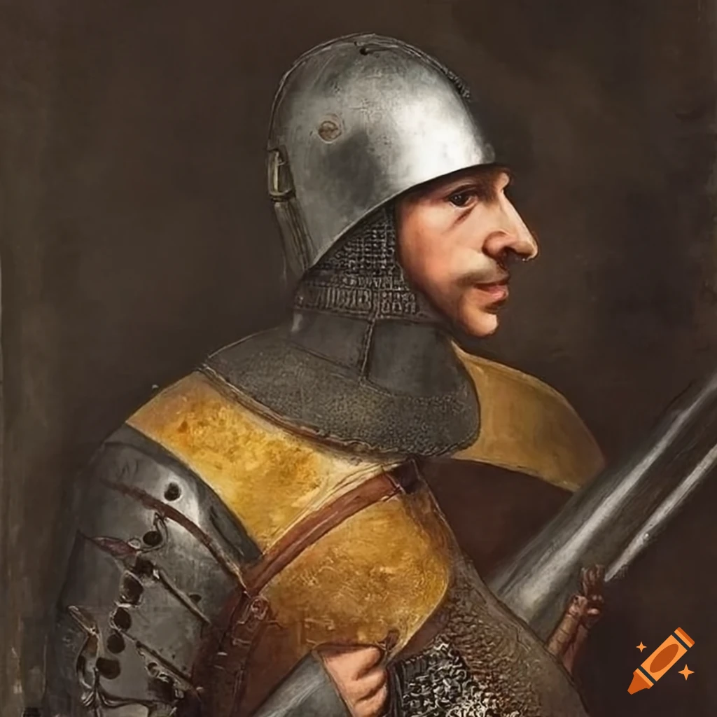 Medieval soldier with a black ram in Altichiero painting fresco on Craiyon