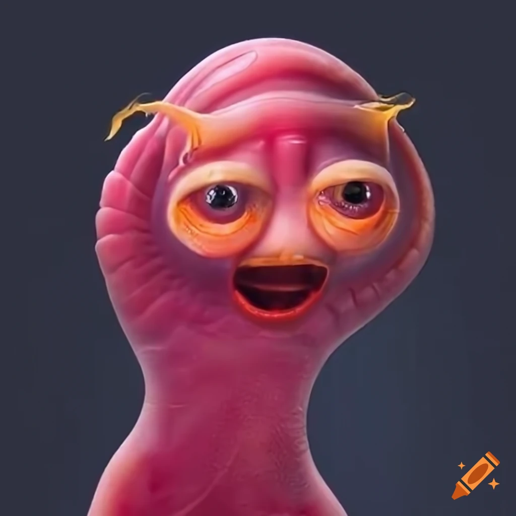 Pink worm with big eyes and human teeth on Craiyon