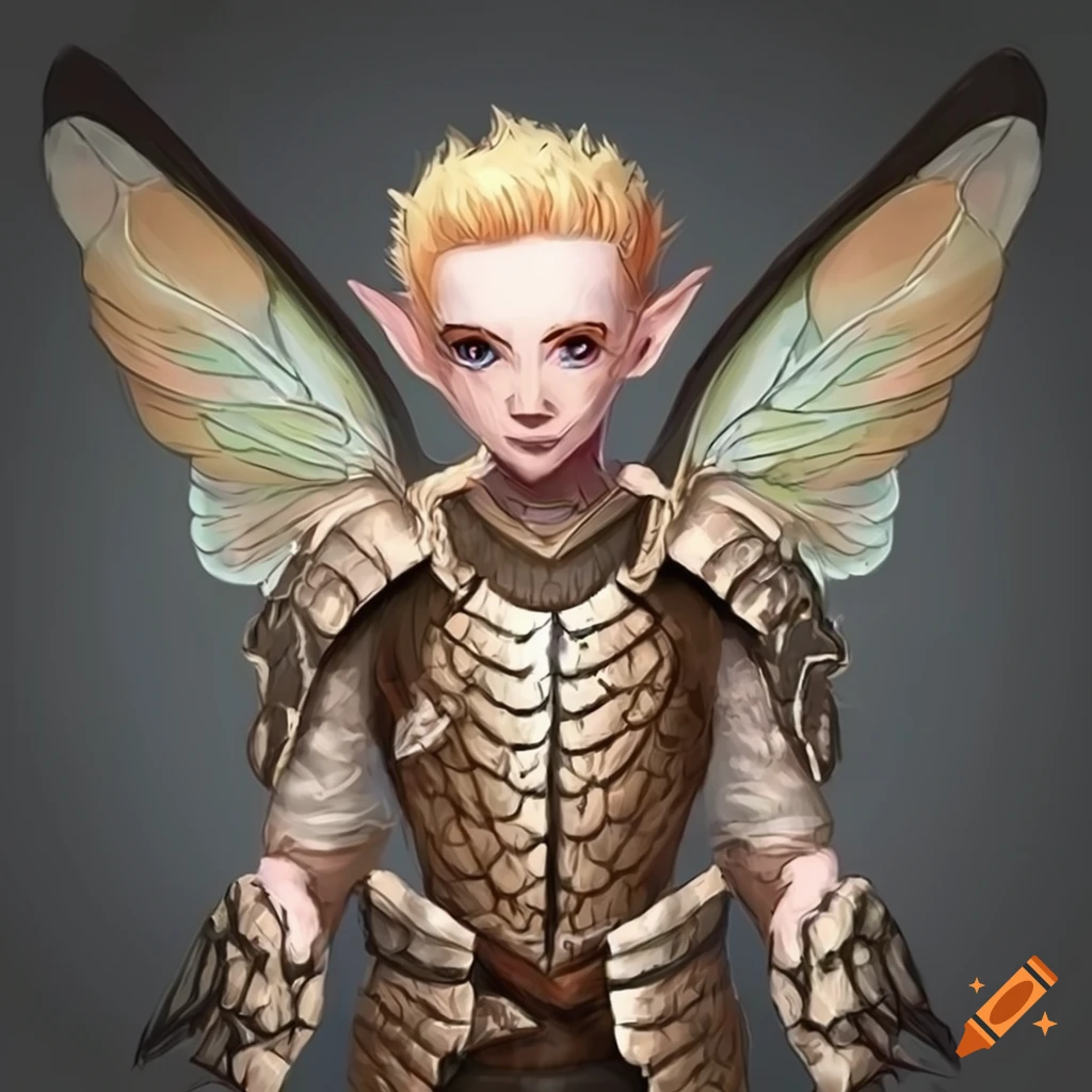 Male faerie with butterfly wings and bone armor on Craiyon