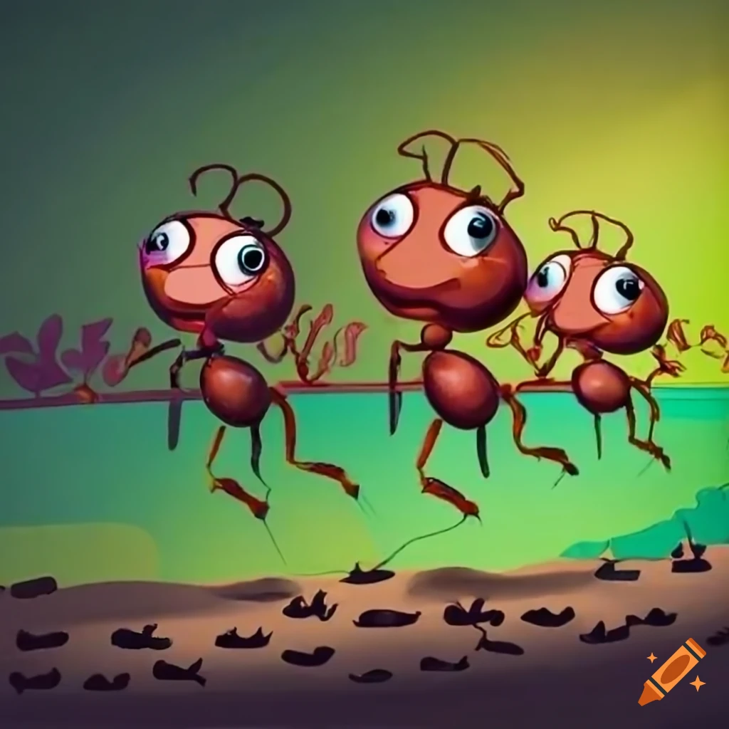 Line of ants carrying food across the ground on Craiyon