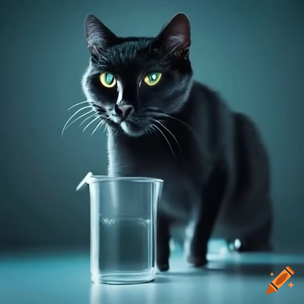 Curious black cat exploring beakers in a science lab on Craiyon