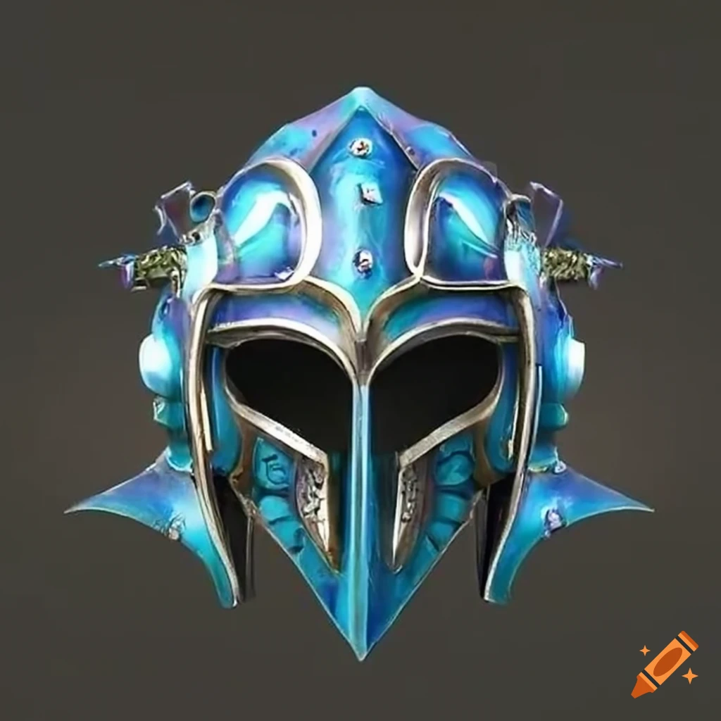 Front view of a heavy magic fantasy helmet on Craiyon