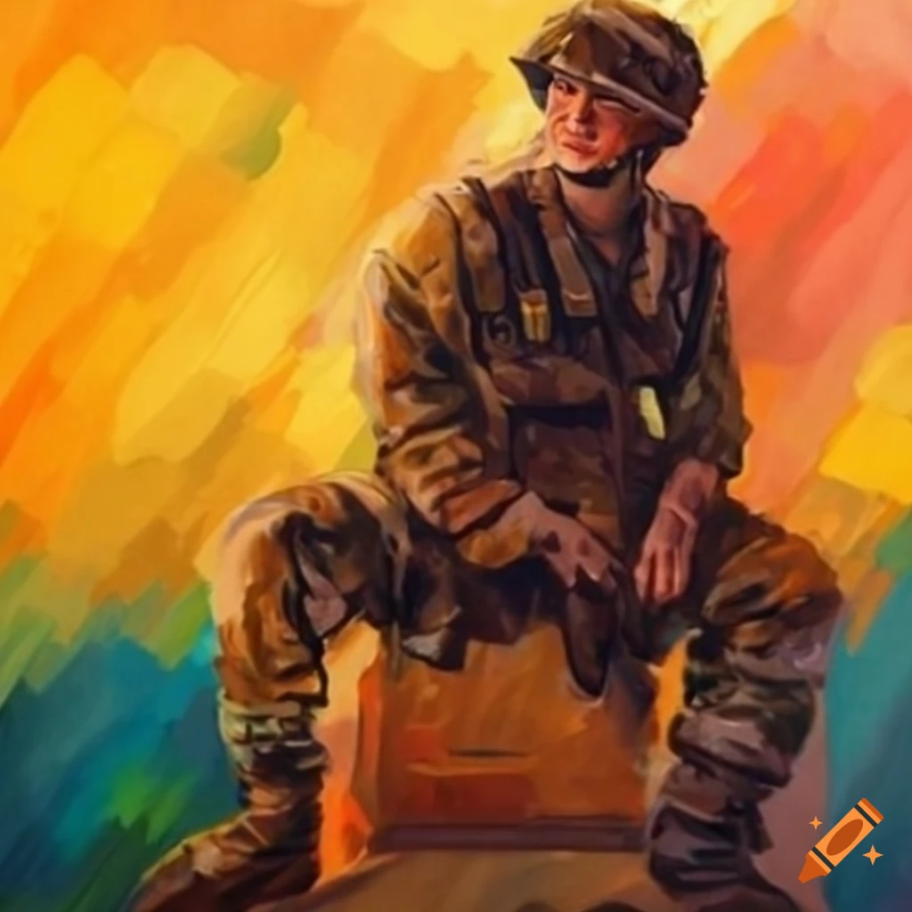 Soldier in a crouched position on Craiyon