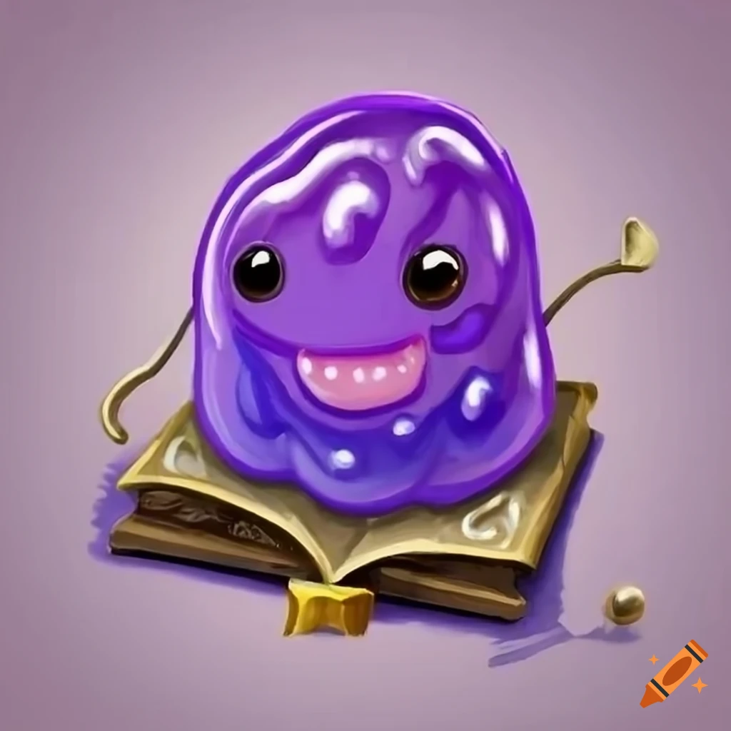 Purple wizard gelatinous ooze with magic book in a fantasy setting on ...