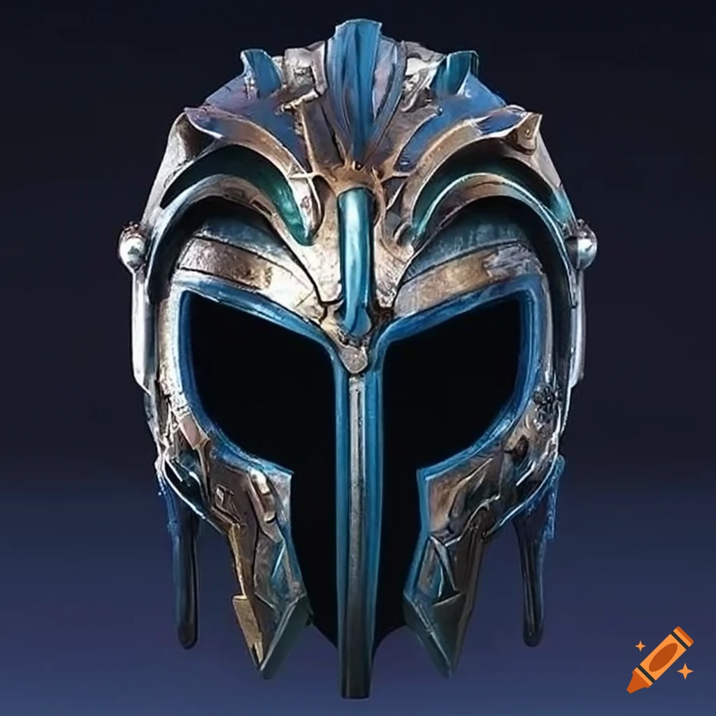 Front view of a heavy magic fantasy helmet on Craiyon