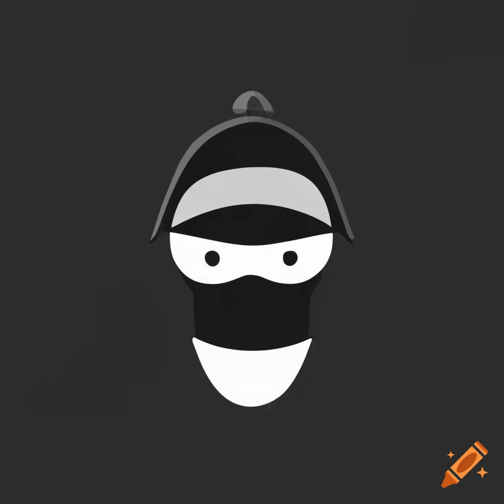 Minimalist black and white cartoon robber logo on Craiyon