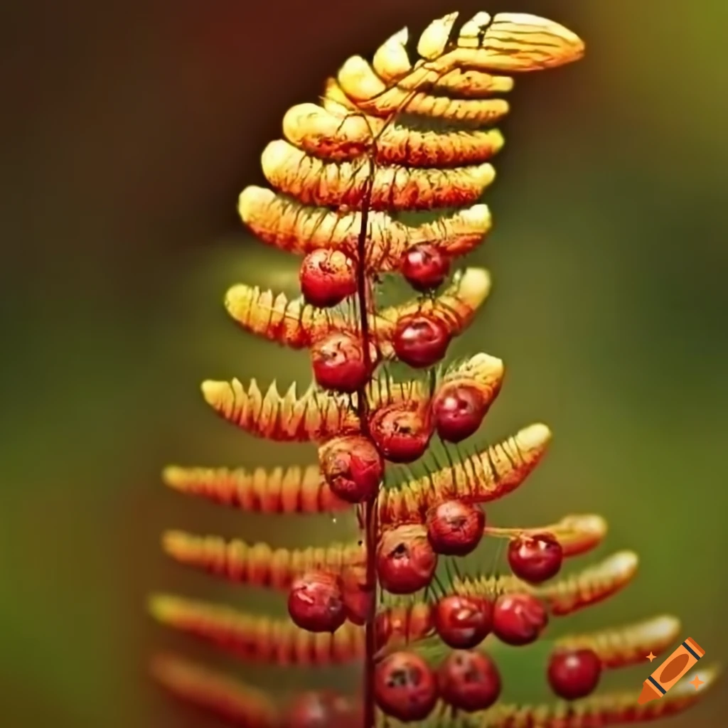 Golden fern with small round red fruits on Craiyon