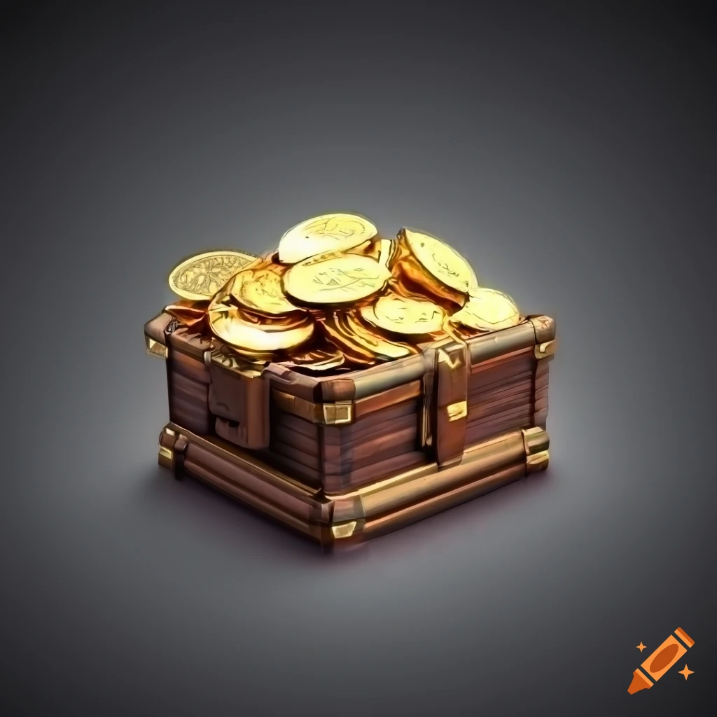 Pile of shining gold coins in a treasure chest with realistic textures ...
