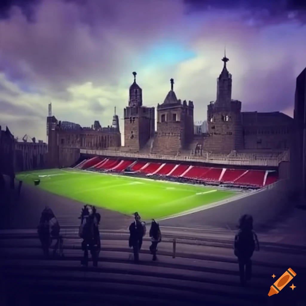 Football stadium inspired by the tower of london on Craiyon