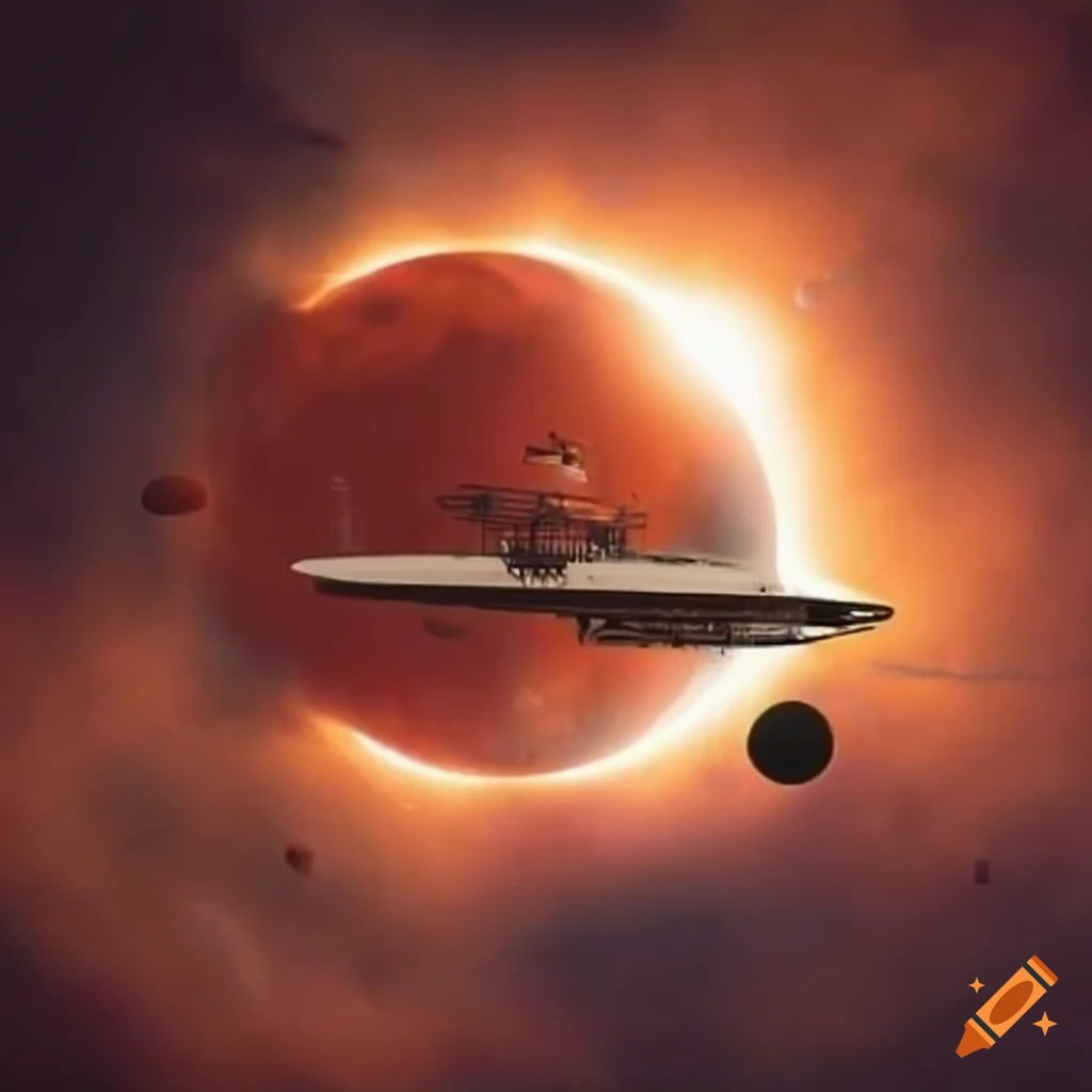 Spaceship approaching the sun in outer space on Craiyon