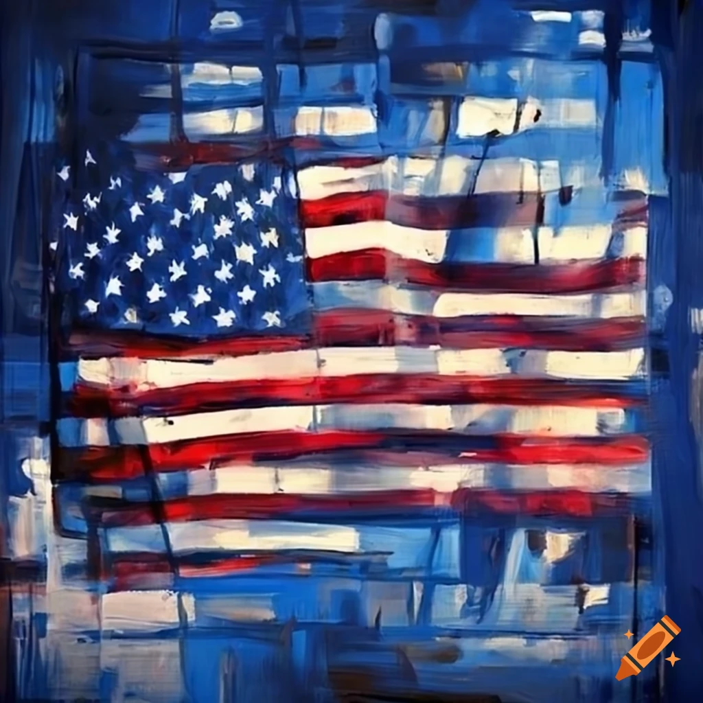Abstract painting of an American flag on Craiyon