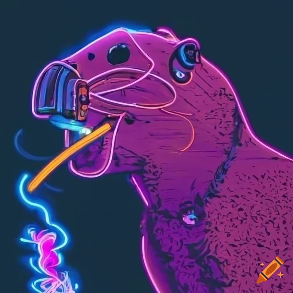 Cyberpunk capybara with a vape pen in front of a neon sign on Craiyon