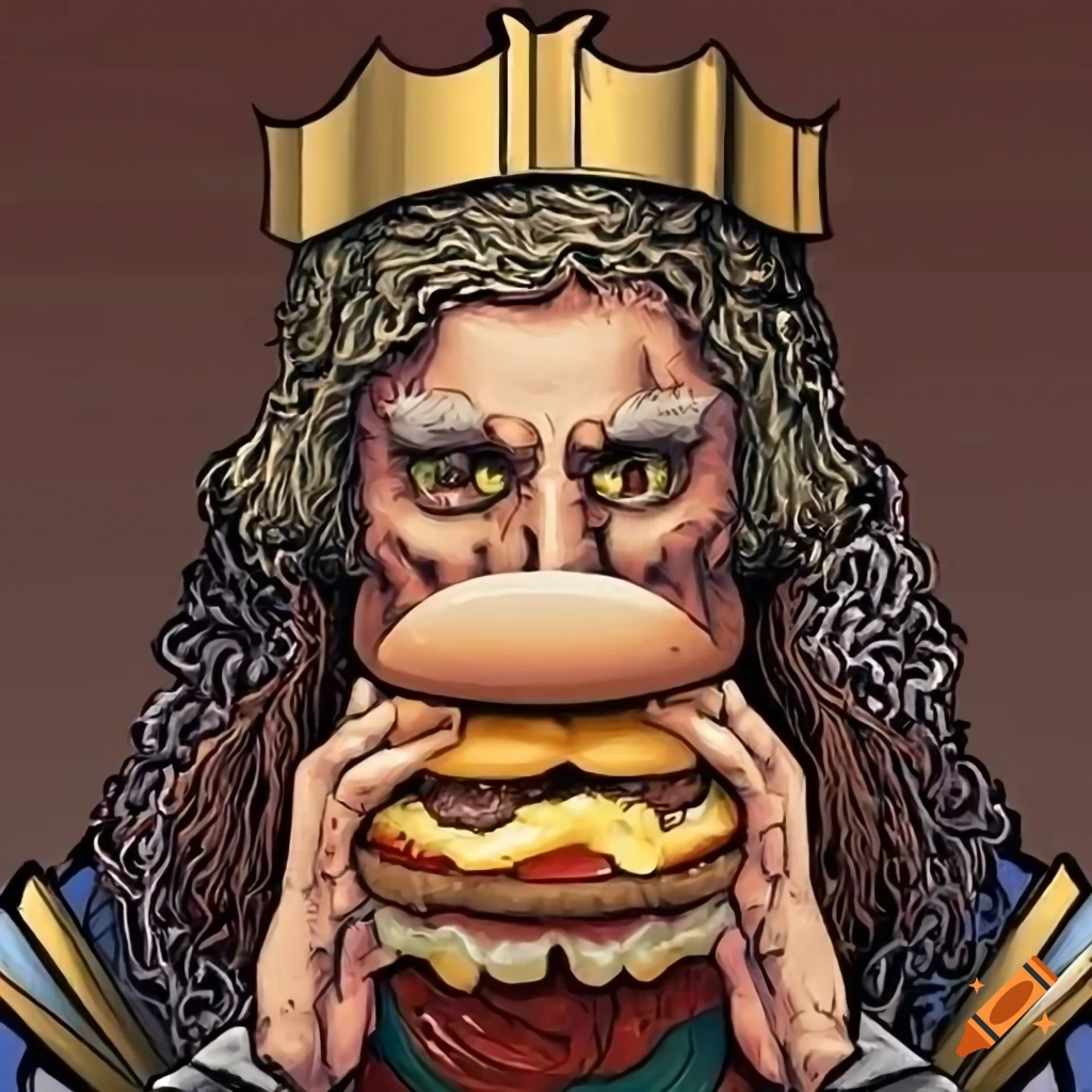 Medieval king holding a burger on Craiyon