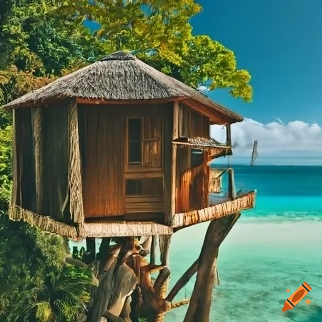 Treehouse on seychelles beach on Craiyon