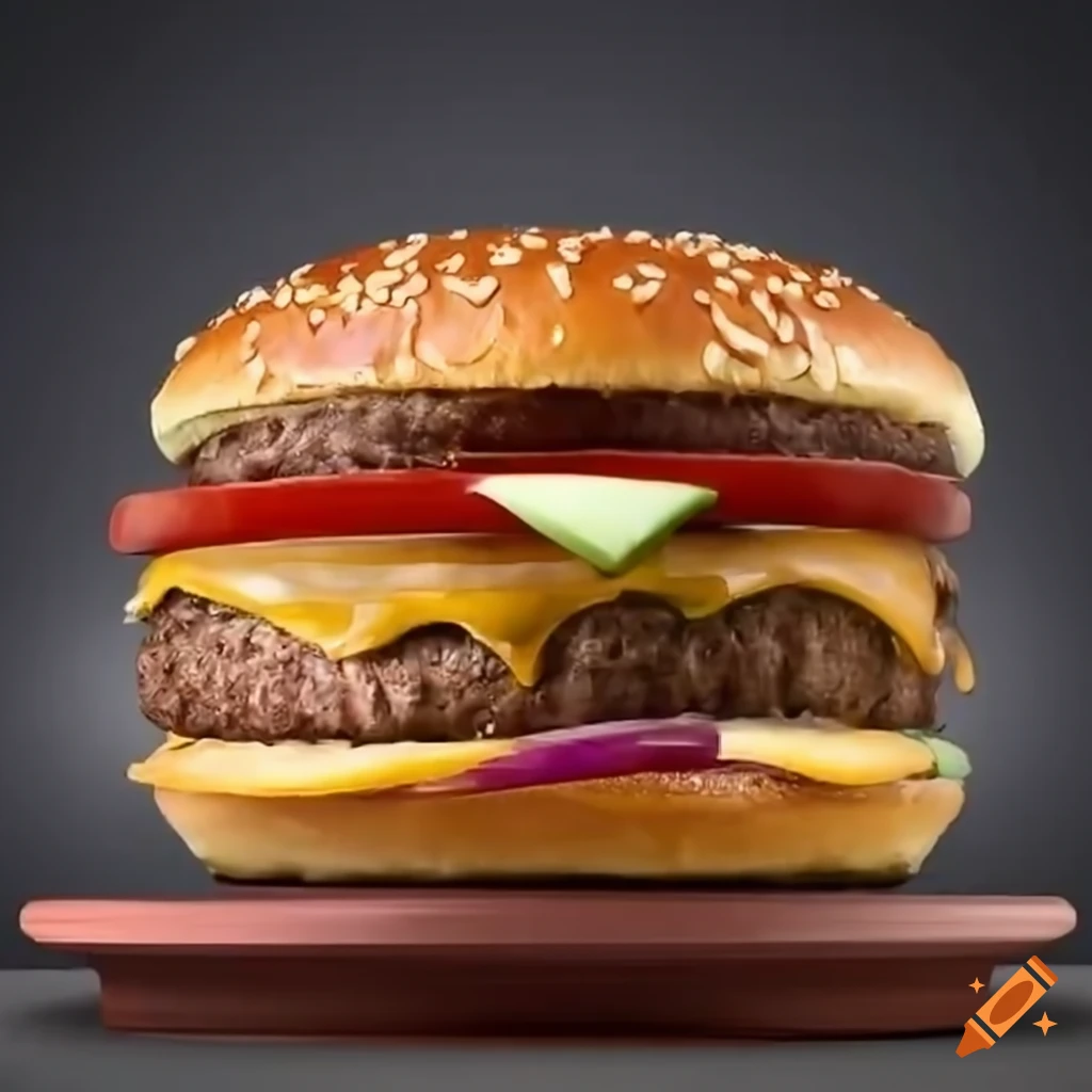 Hyper realistic burger on a podium on Craiyon