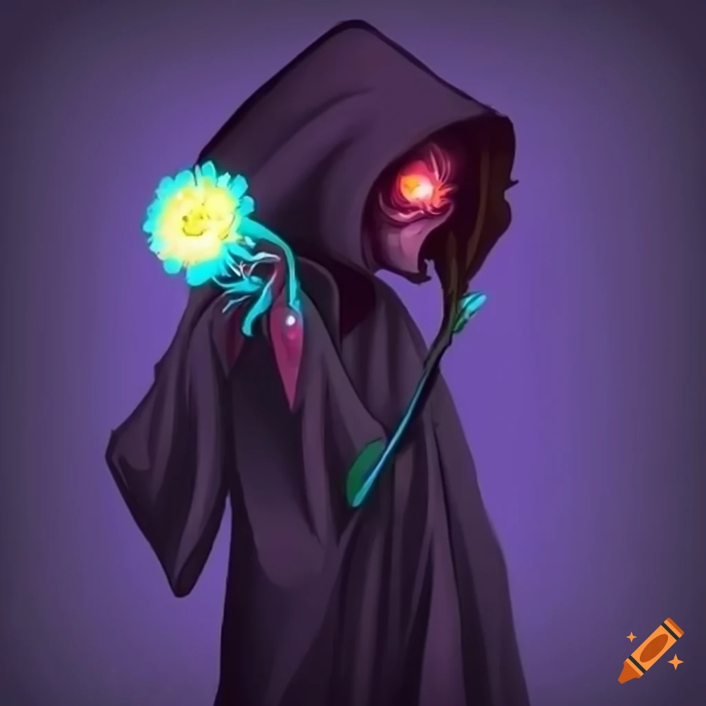 Friendly grim reaper offering a glowing flower on Craiyon