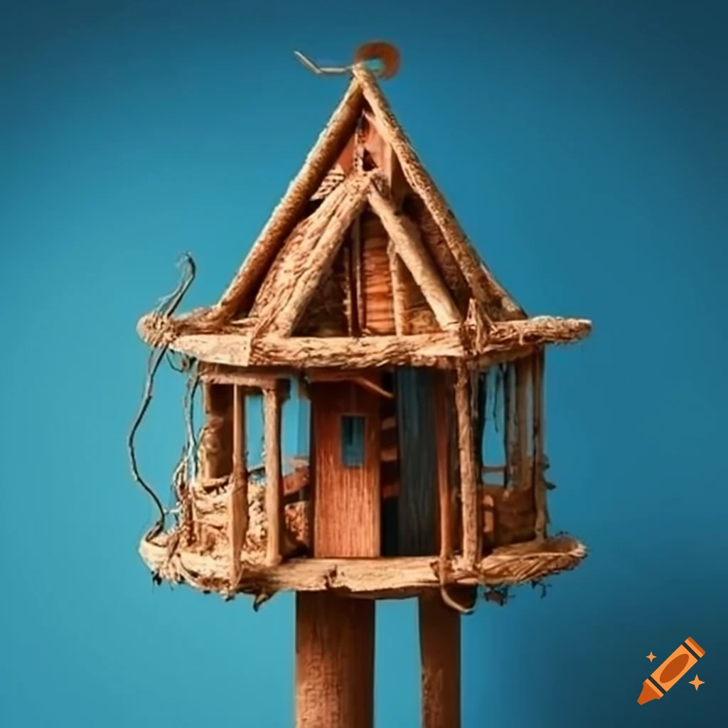 Birdhouse castle on a tree with stick people on Craiyon