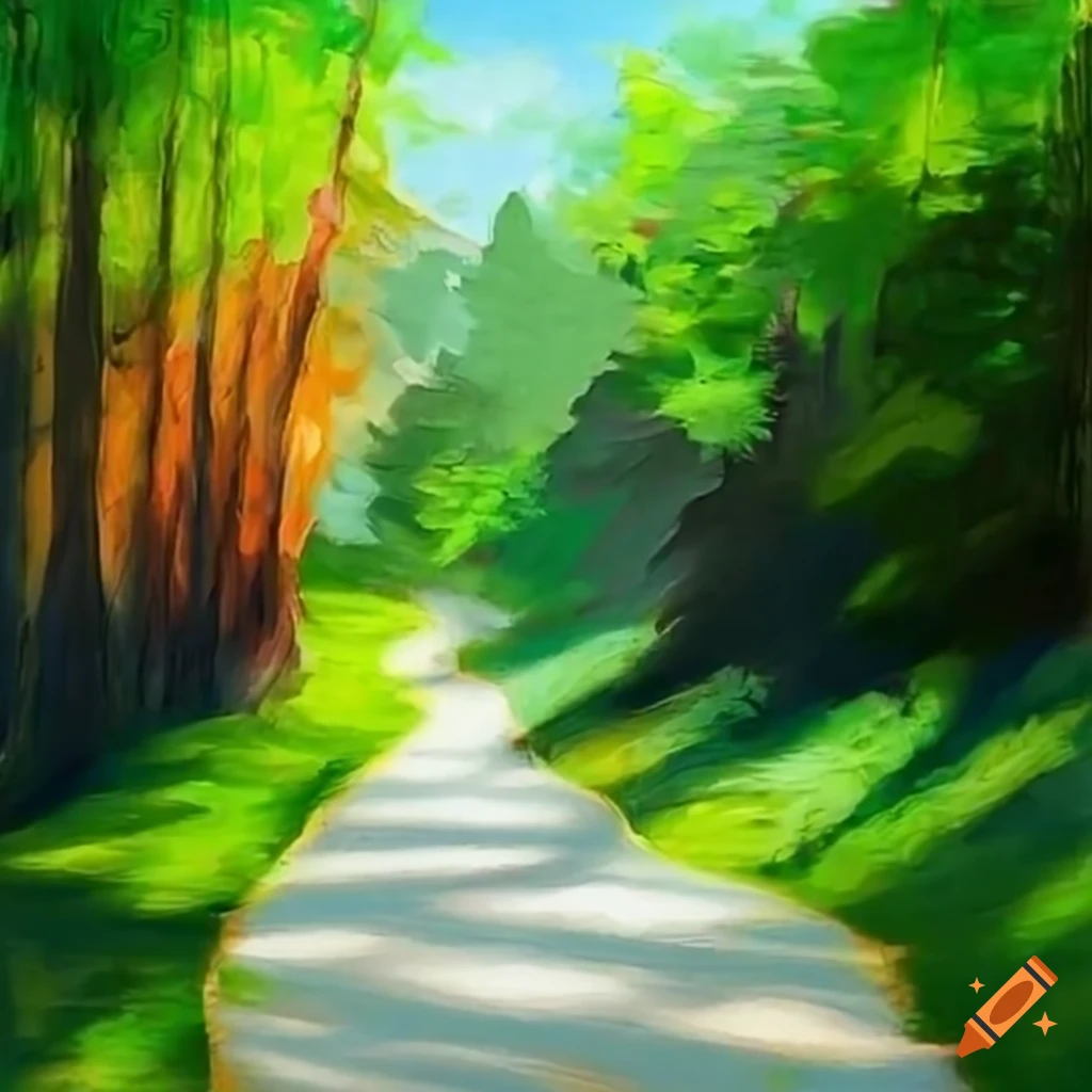 Detailed pencil drawing of a winding pathway in a park on Craiyon