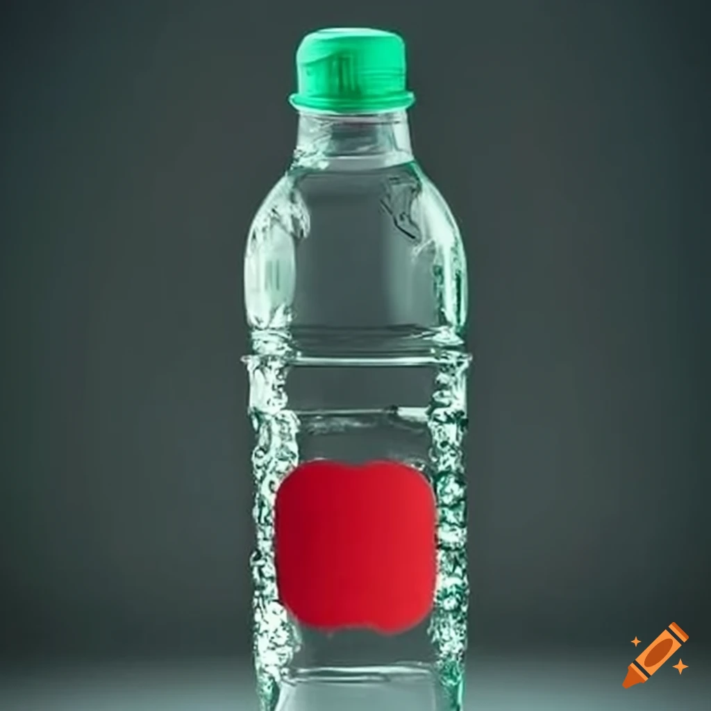 Bottle of water with green cap and red label on Craiyon