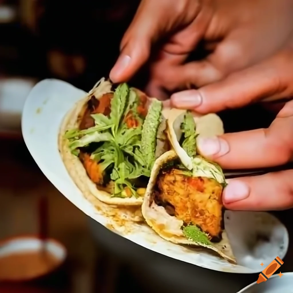 Cook at restaurant enjoying cannabis-infused tacos on Craiyon
