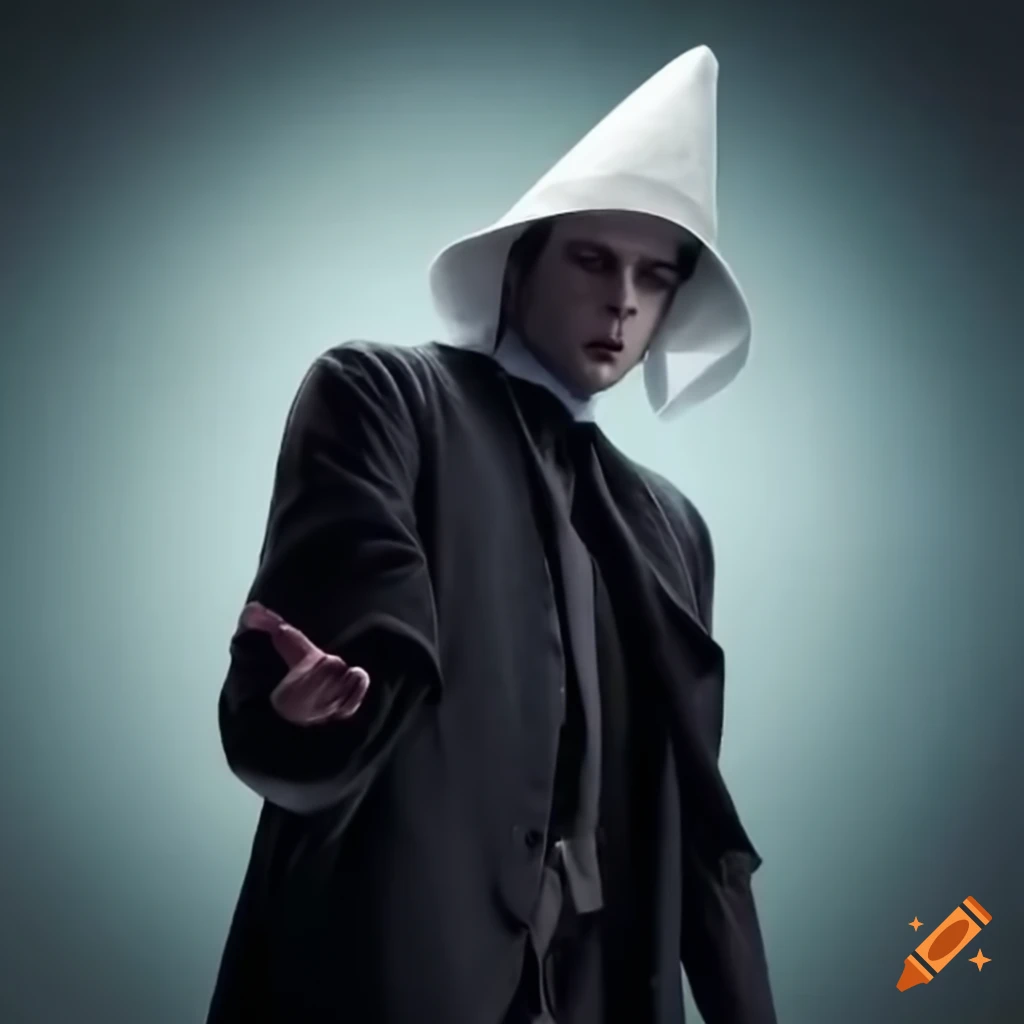 Two people in a funny chase with white pointed hat on Craiyon