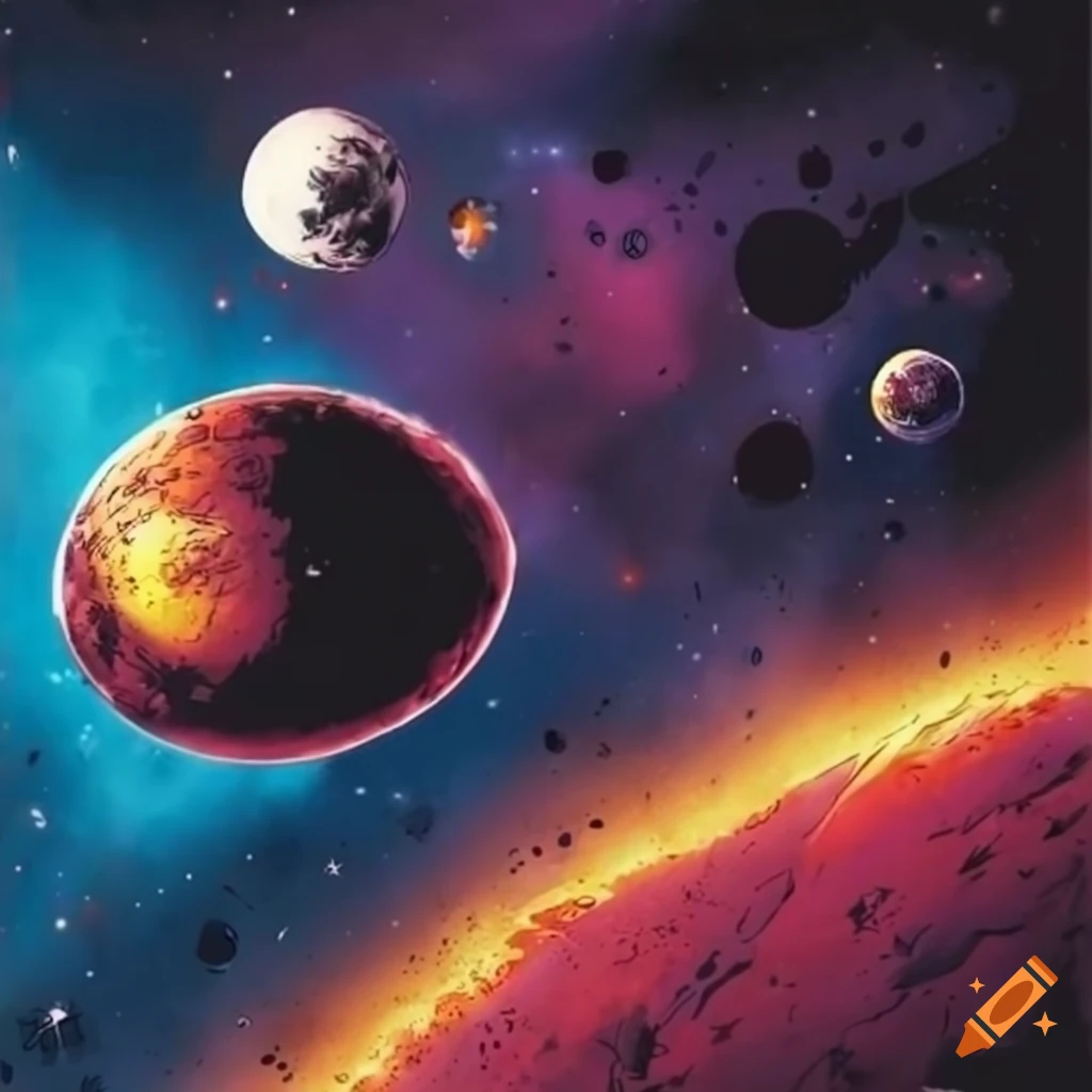 Outer space comic book illustration on Craiyon