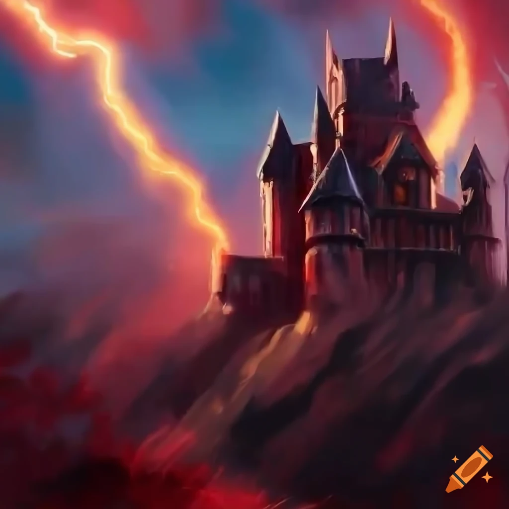 Simon belmont facing a medieval vampire castle under a red and dark ...