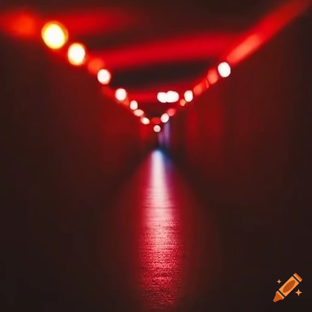 Endless hallway with red lights creating a liminal space on Craiyon