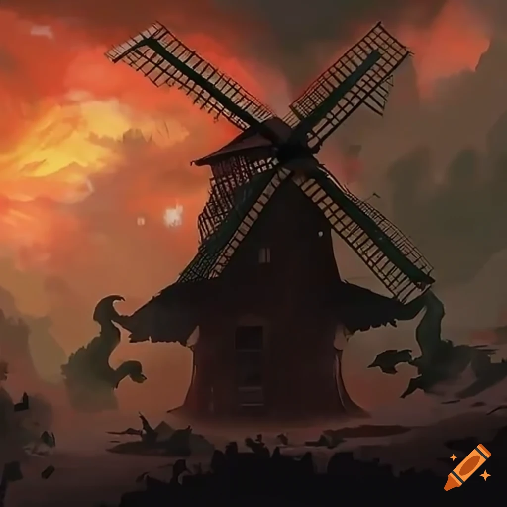 Leshens attacking a windmill on Craiyon