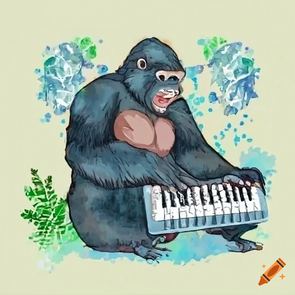 Happy gorilla playing a keyboard on Craiyon